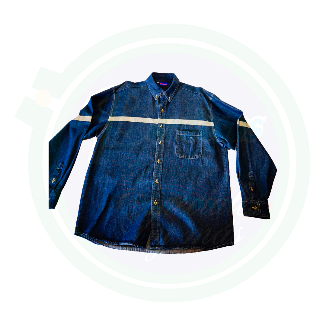 CAMISA PREMIUM MEZCLILLA CON REFLEJANTE - Bordados especiales y mas